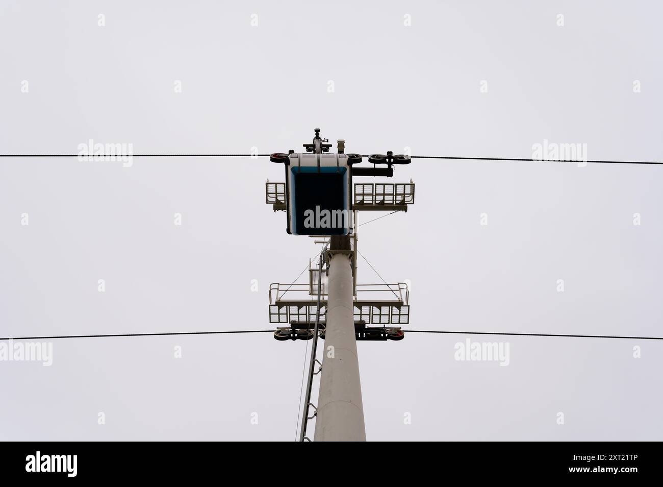A close-up view of Lisbon's cable car system against a blank sky Stock ...
