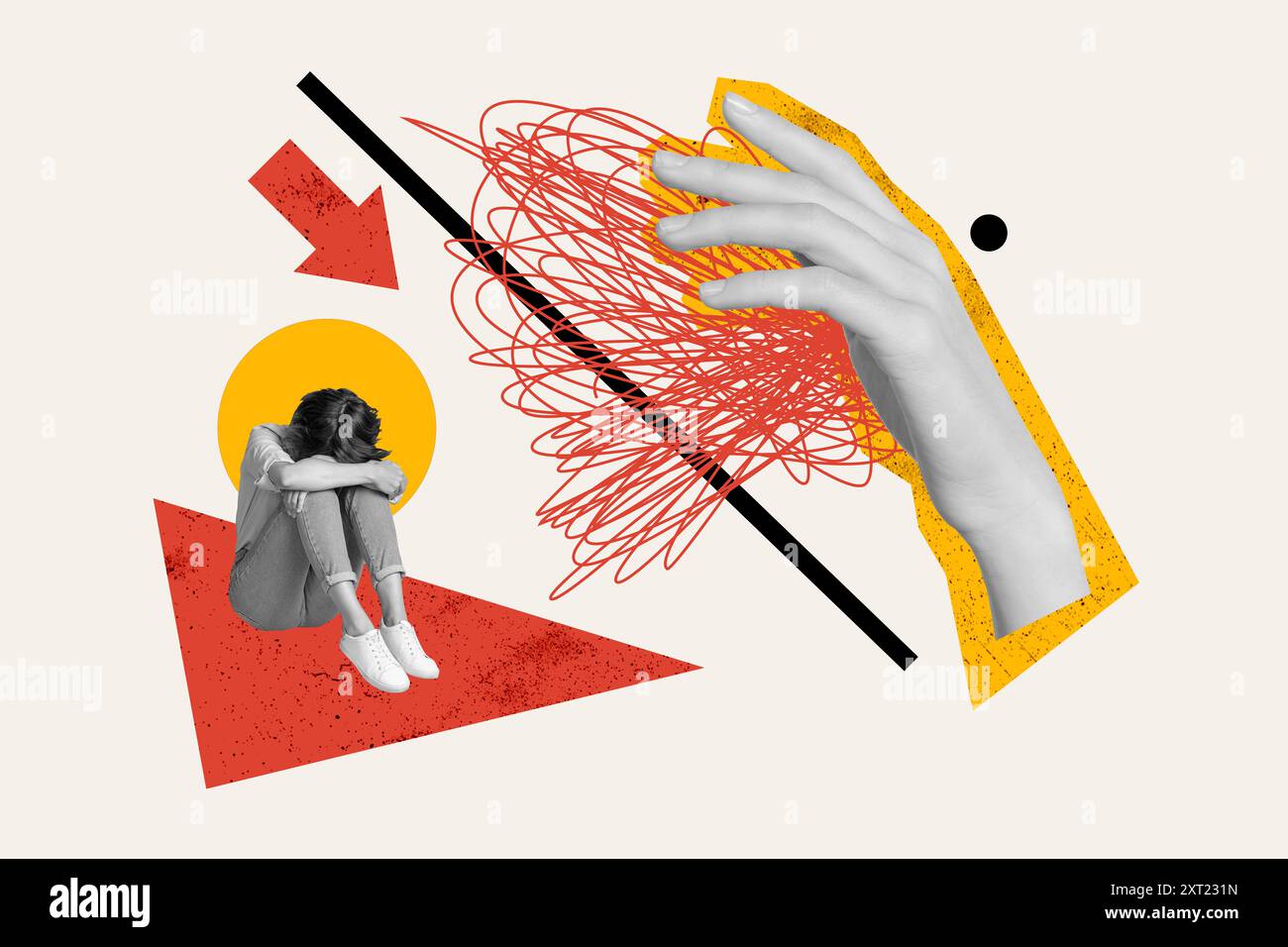 Composite collage image of tired female hater abuse hand attack ...