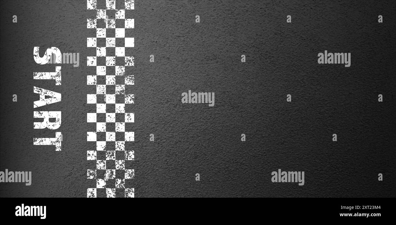 Asphalt road with white start line marking, concrete highway surface ...