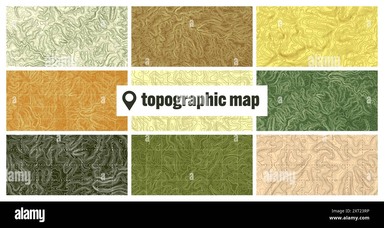 Colorful topographic map with contour lines. Geographic terrain grid ...