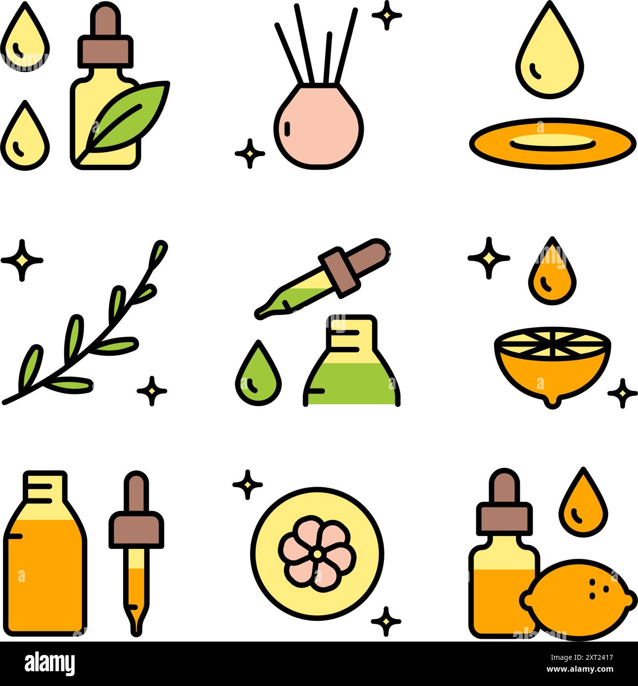 Essential oils aromatherapy icons set. Collection of essential oils ...