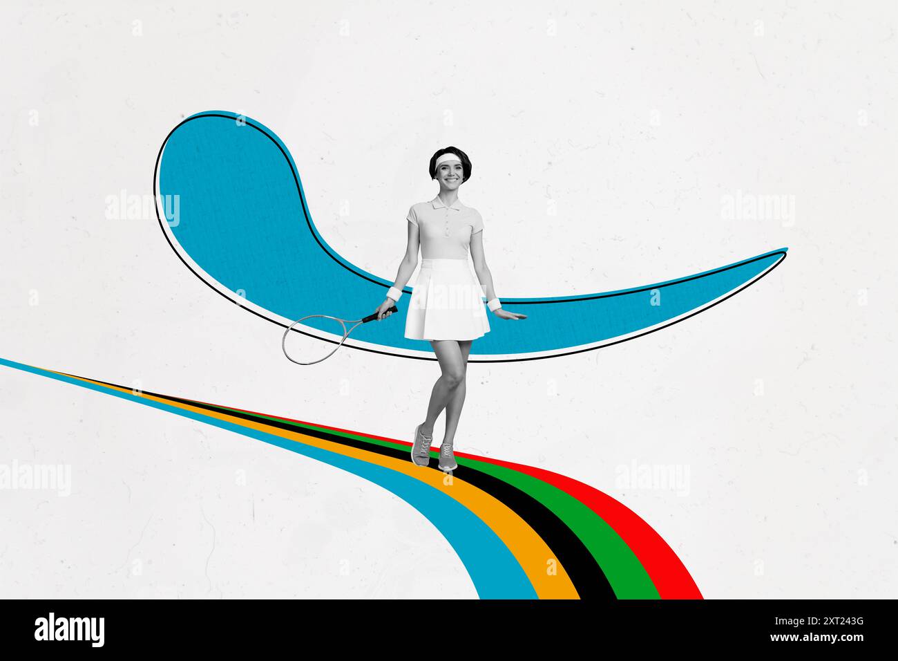 Image collage picture sketch of happy sporty woman tenis trainer play ...