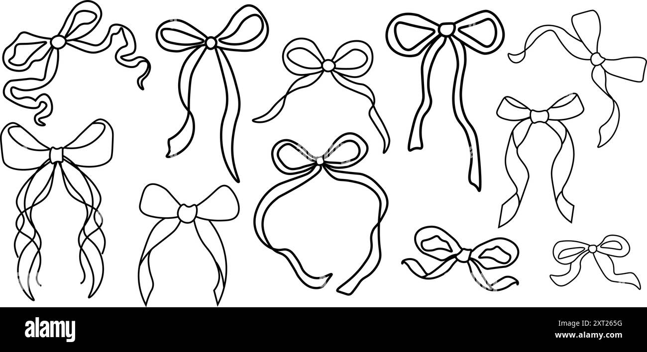 Set of bows. Bowknots for hair decor. Trendy girls hair braiding ...