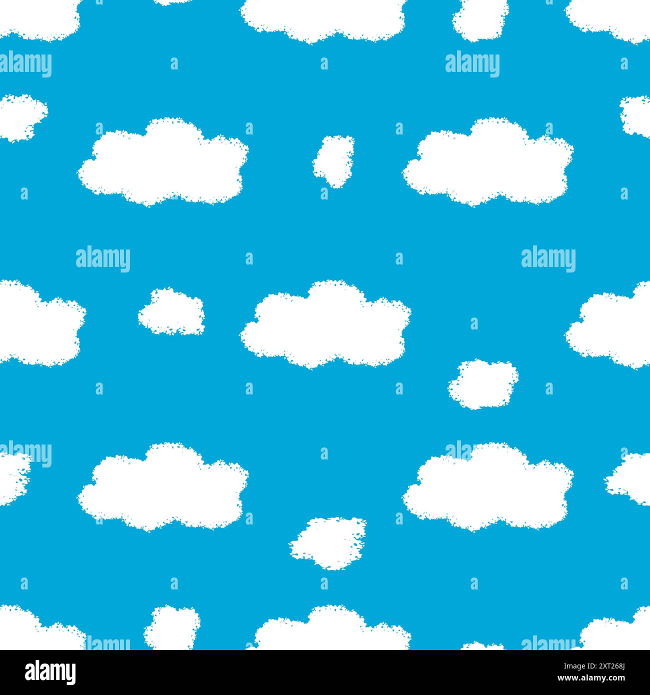 White clouds on blue sky seamless pattern. Chalk drawn clouds. Vector ...
