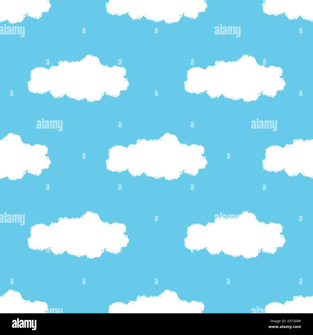 White clouds on blue sky seamless pattern. Chalk drawn clouds. Vector ...