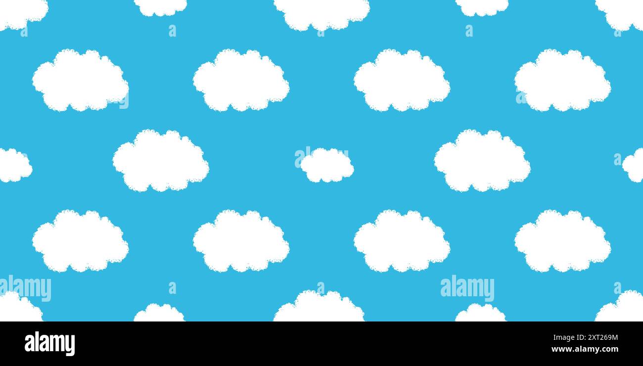 White clouds on blue sky seamless pattern. Chalk drawn clouds. Vector ...