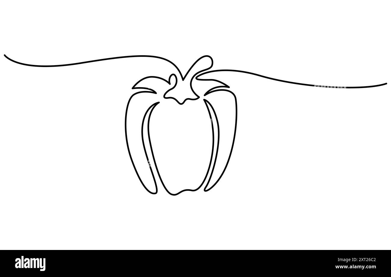 Continuous one line drawing of Sweet pepper bell pepper line art vector ...