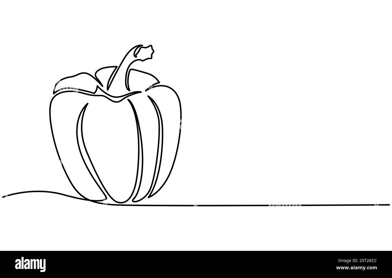 Continuous one line drawing of Sweet pepper bell pepper line art vector ...