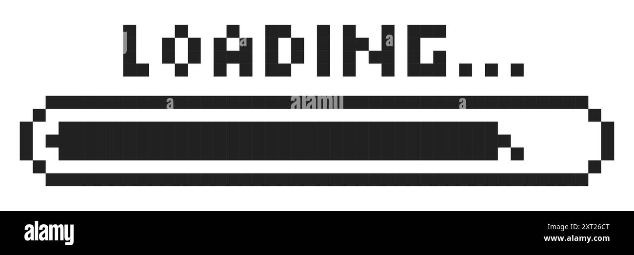 Pixel loading bar y2k retro 8 bit interface game, progress level, download status frame. Pixel ...