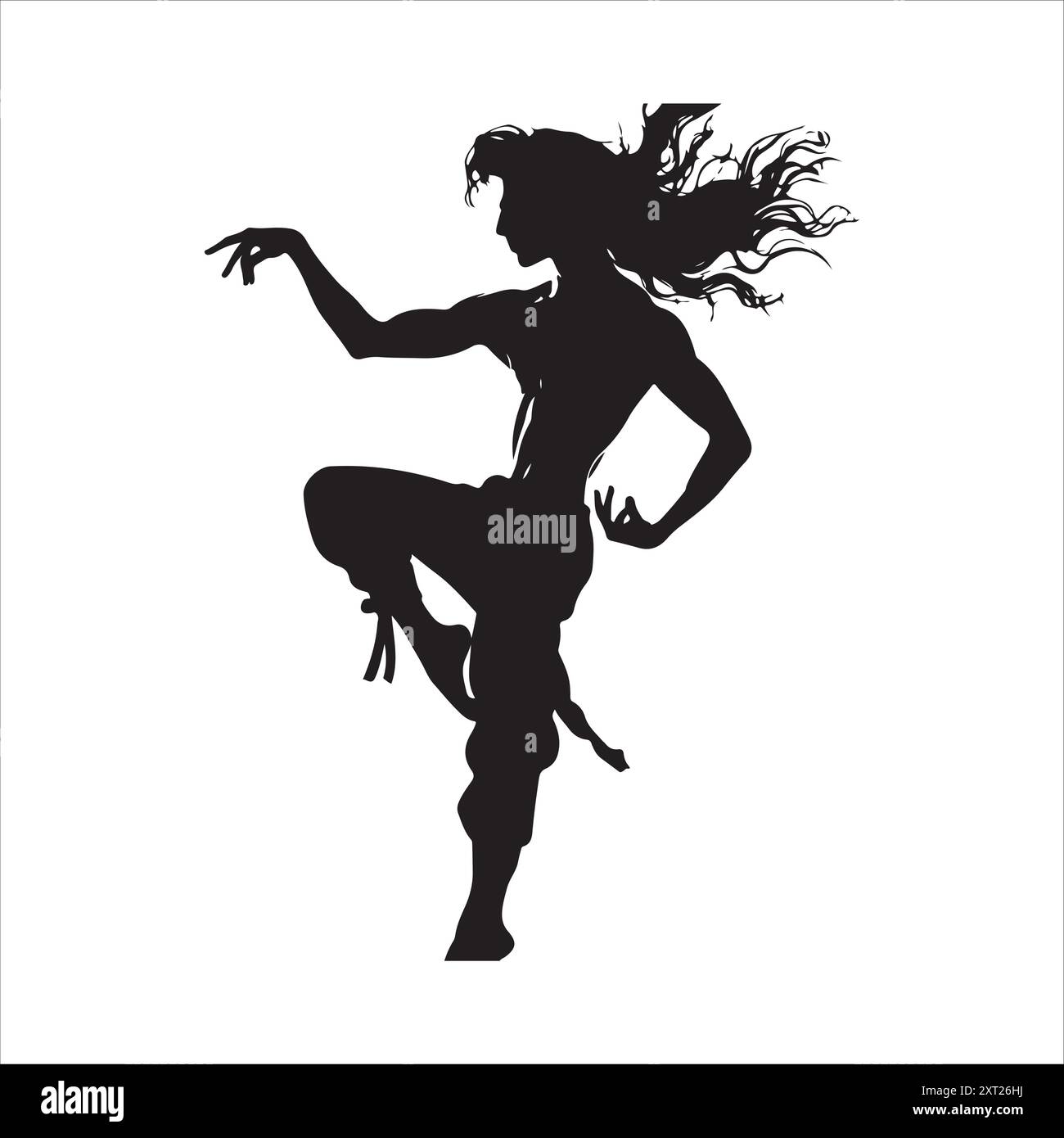 silhouette of a dancer in mid-movement, showcasing flowing hair and ...