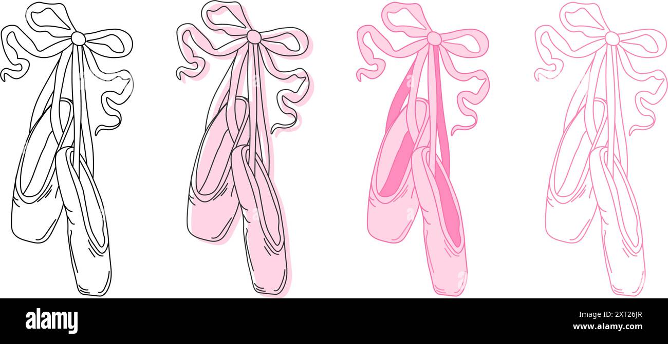 Set of pointe shoes with bow. Female ballet slippers for classic ...