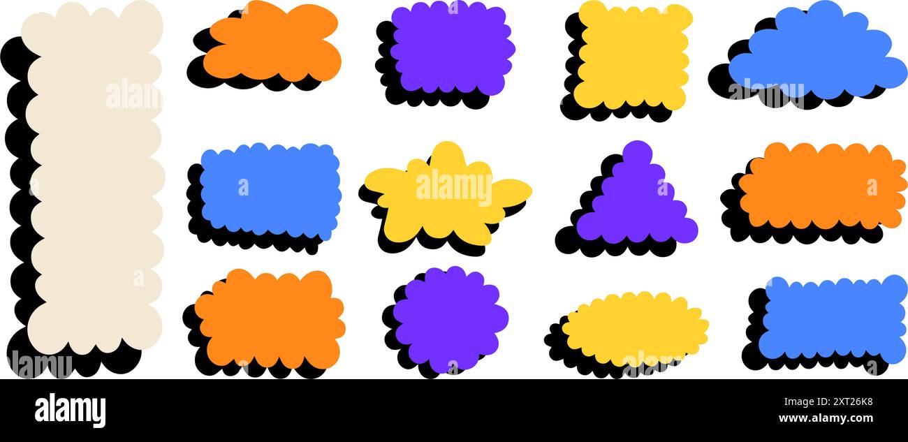 Set of scallop edge frames. Colored text box with frill. Blank speech ...