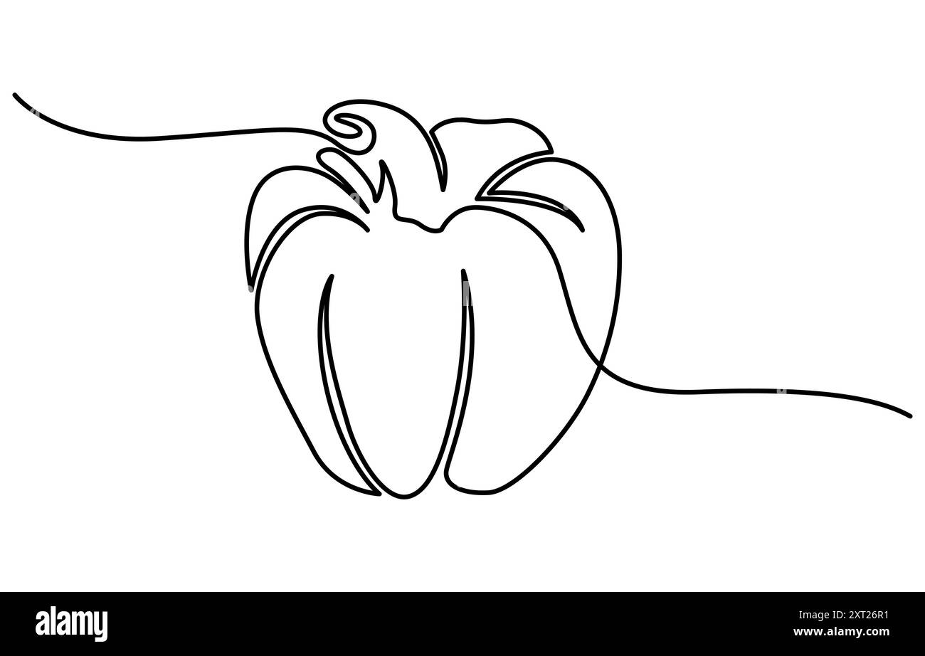 Continuous one line drawing of Sweet pepper bell pepper line art vector ...