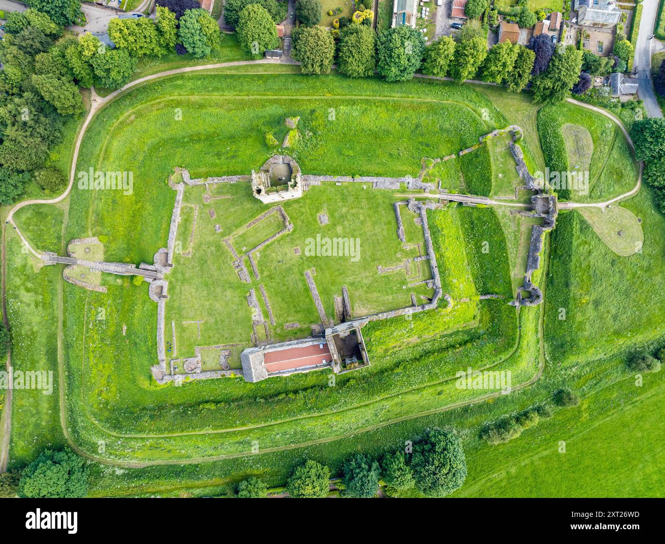 Top Down over Helmsley Castle from a drone, North York Moors National ...