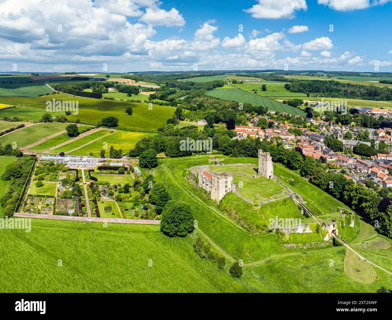 Helmsley Castle from a drone, North York Moors National Park, North ...