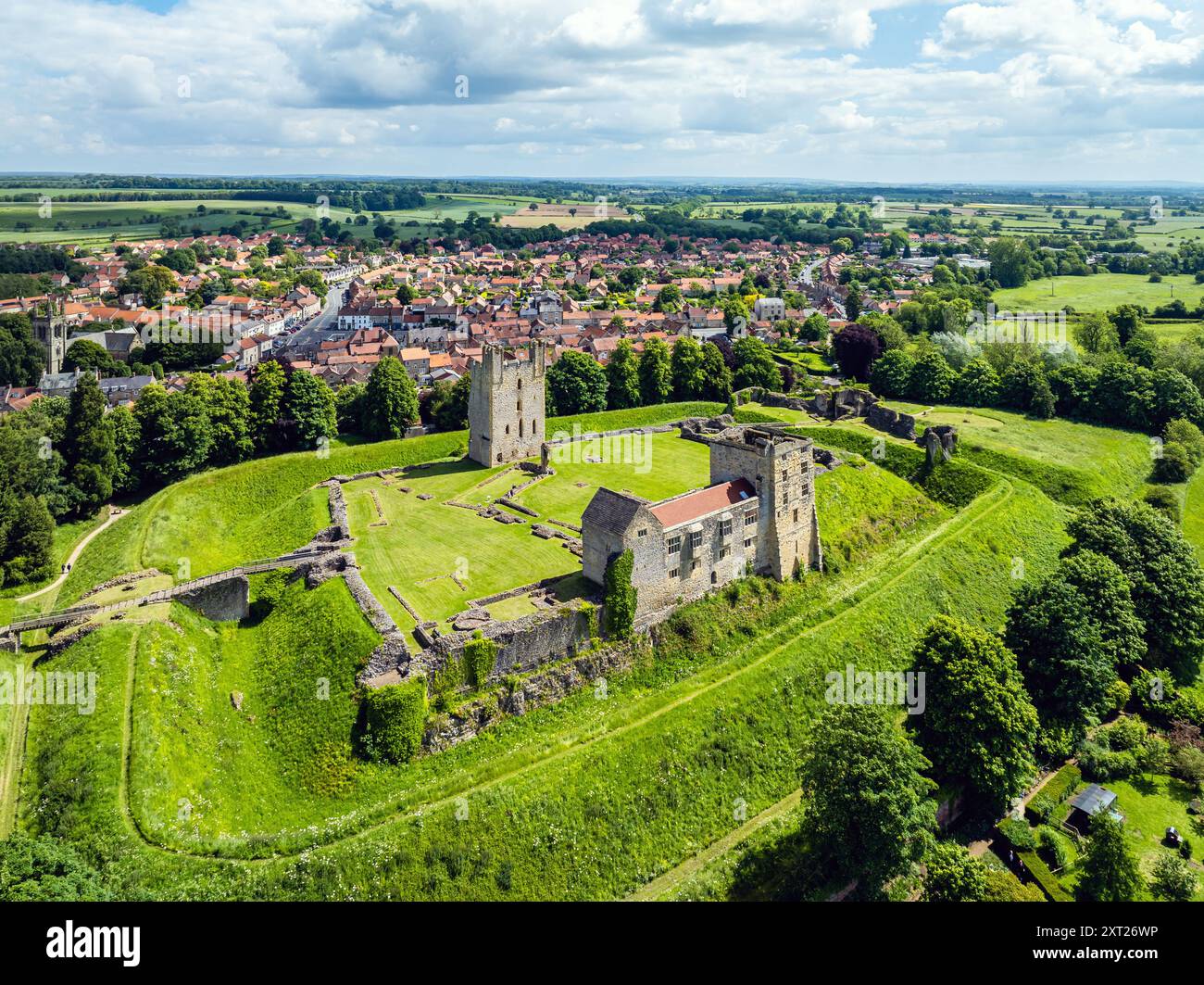 Helmsley Castle from a drone, North York Moors National Park, North ...