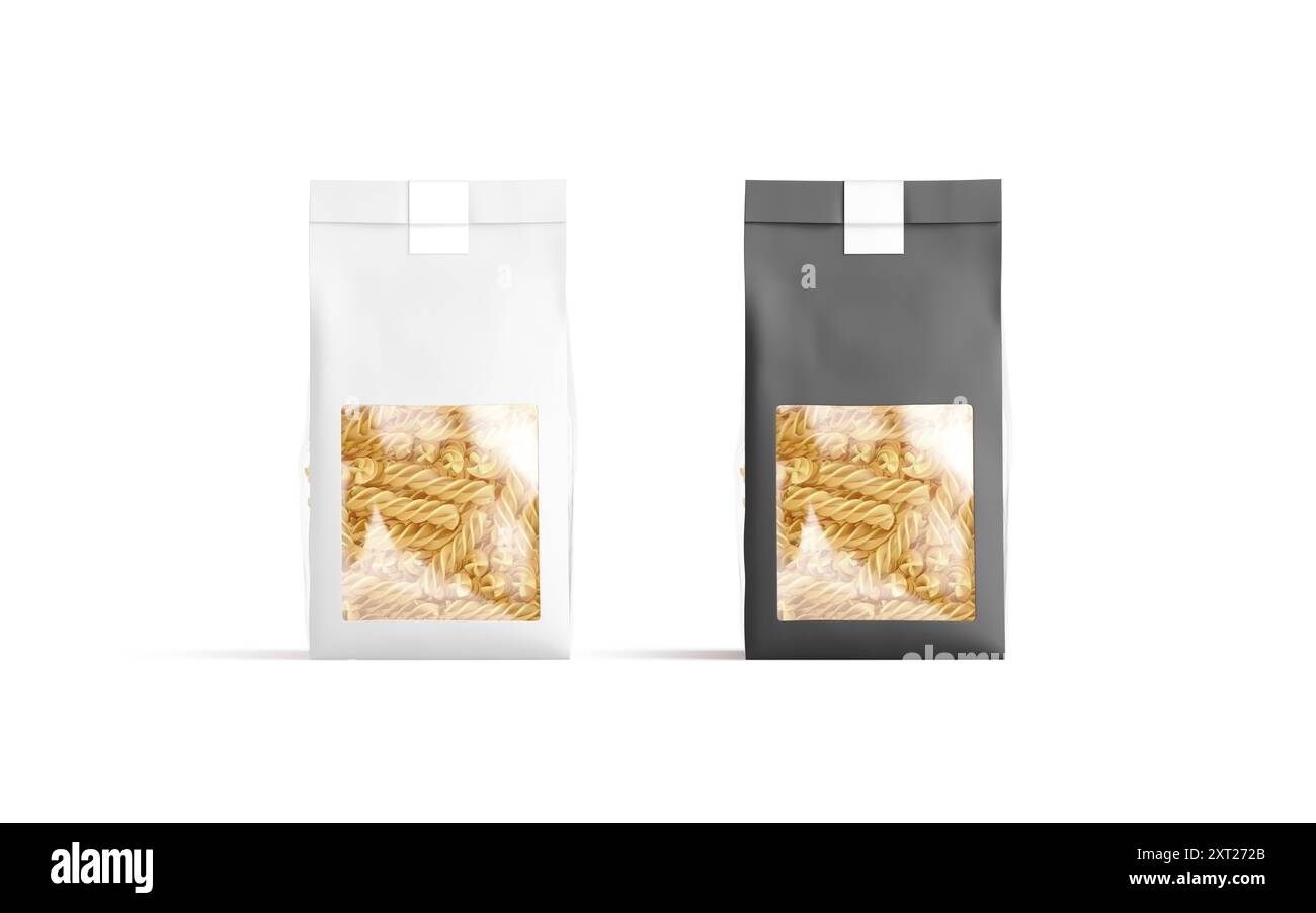 Blank black and white paper transparent pack fusilli pasta mockup, 3d ...