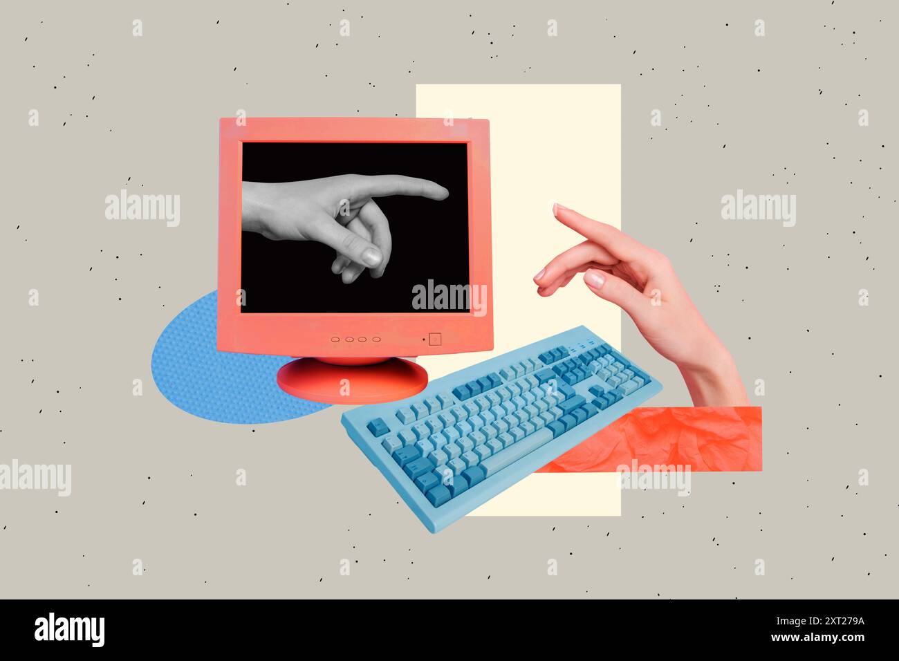 Composite photo collage of two people fingers reach together index ...