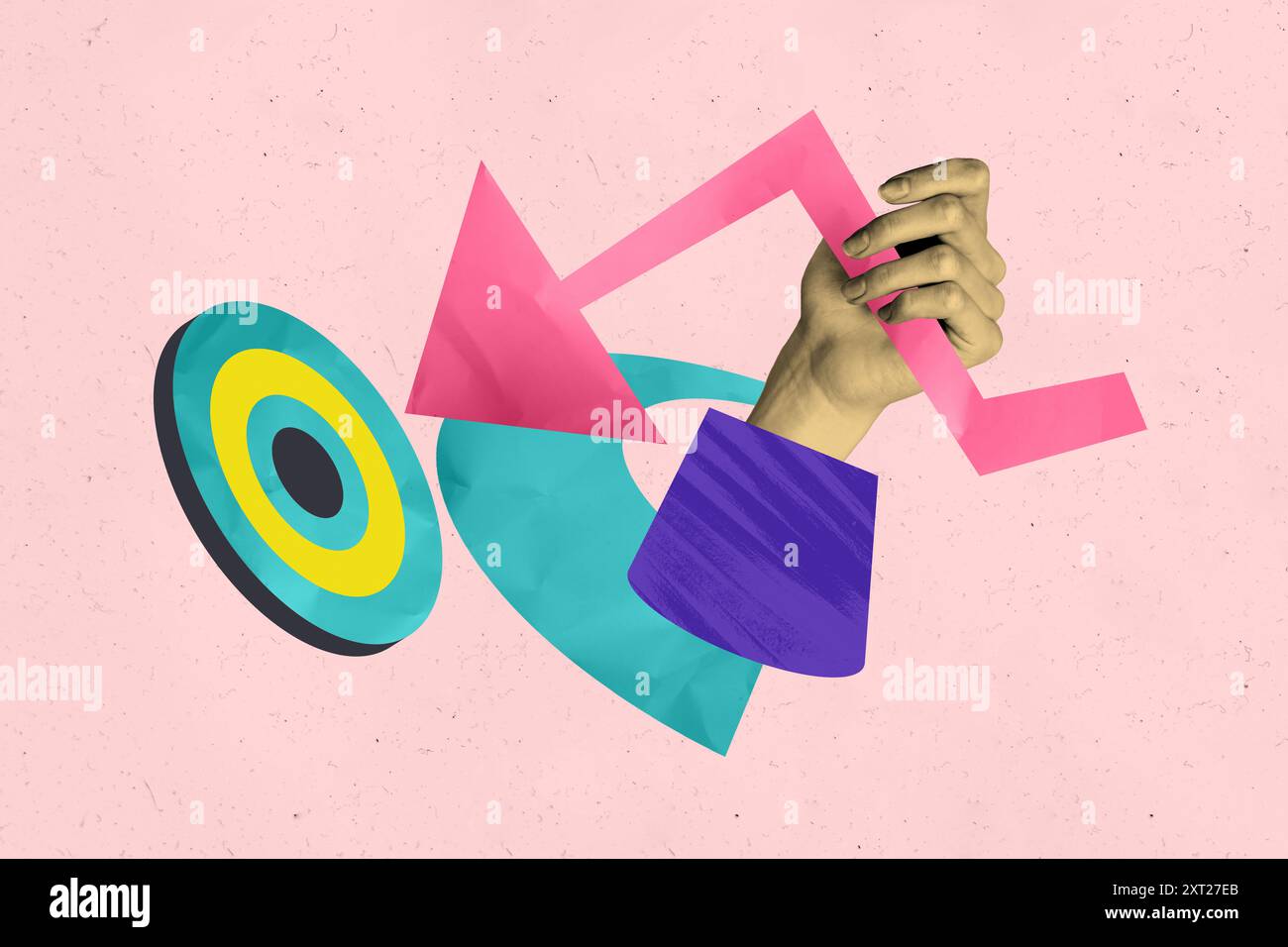 Composite photo collage of hand hold arrow purpose darts wheel career ...