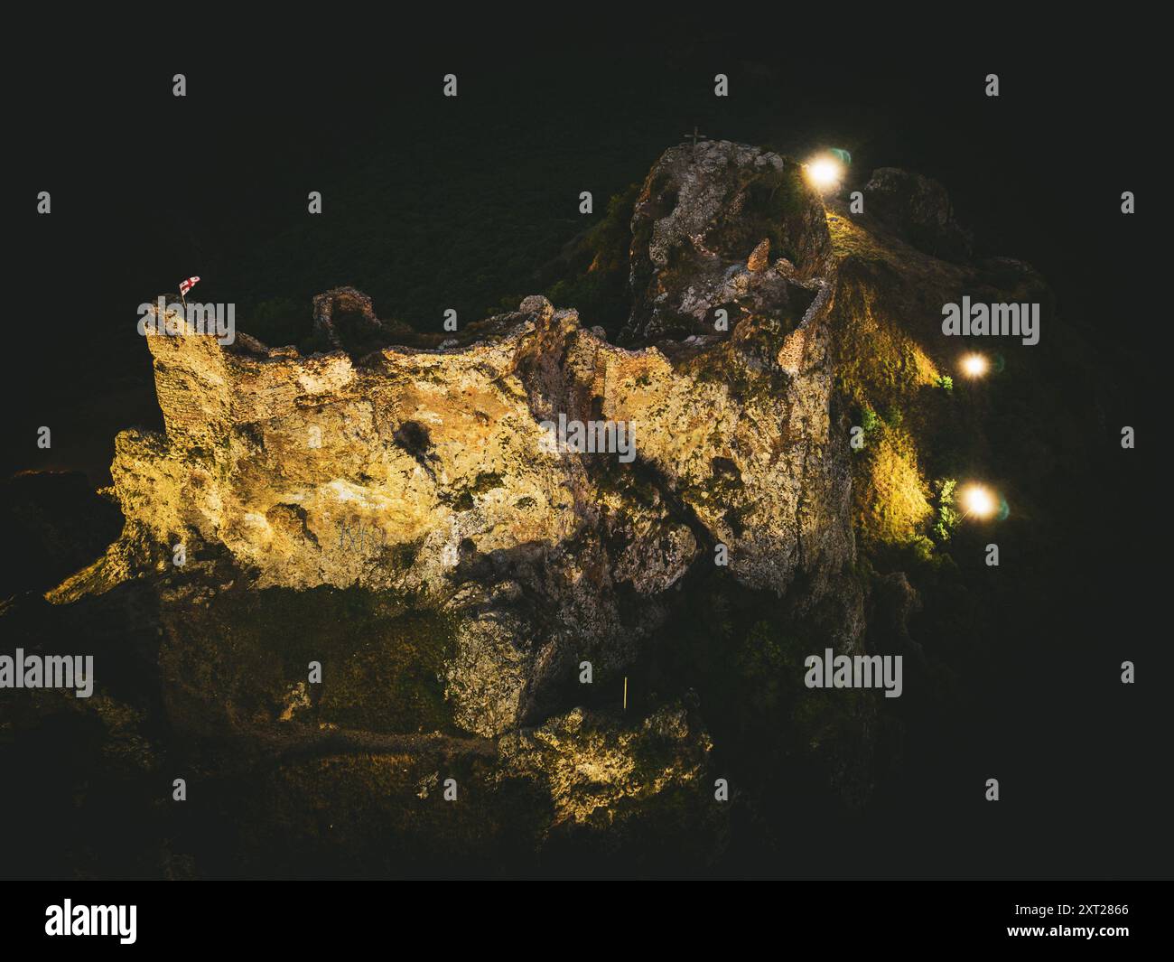 Aerial top view illuminated at night Agarani or Kojori, Azeuli, Kor ...