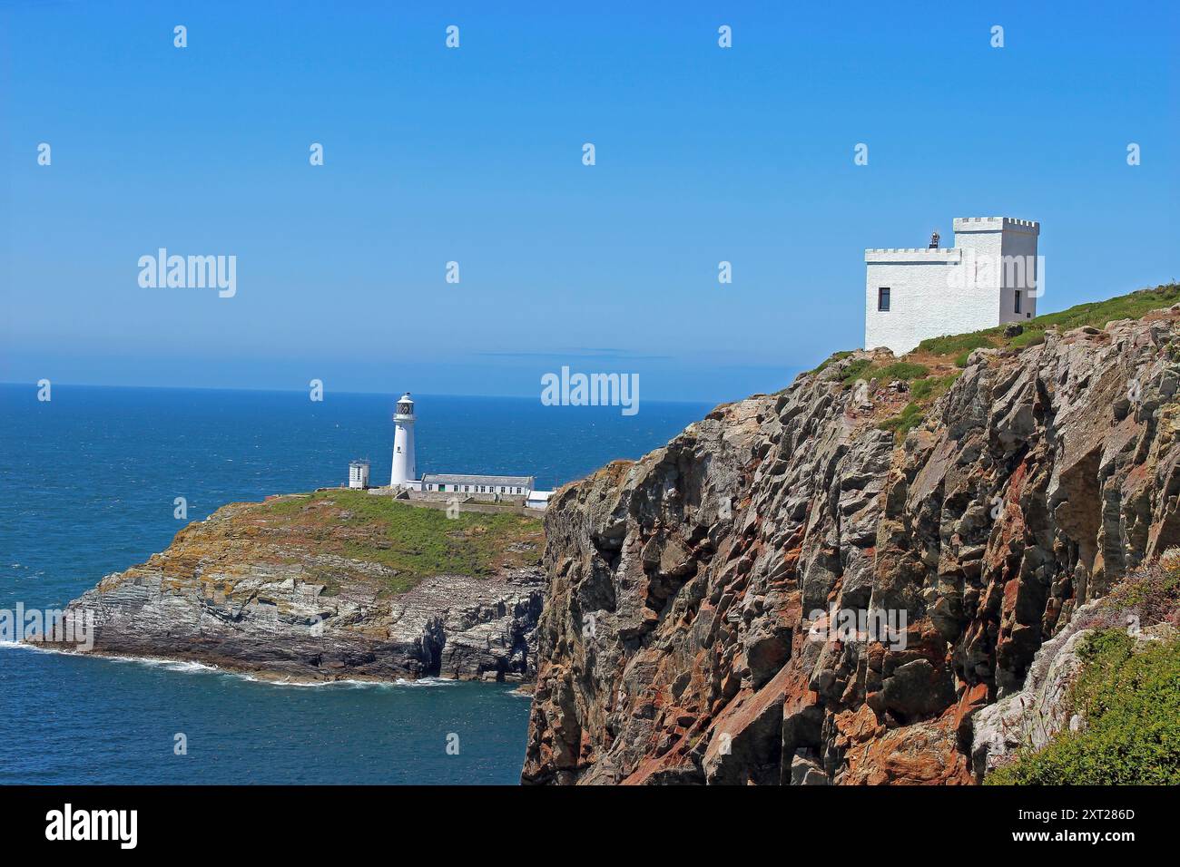 RSPB South Stack Reserve with Elin's Tower (Tŵr Elin) and South Stack ...