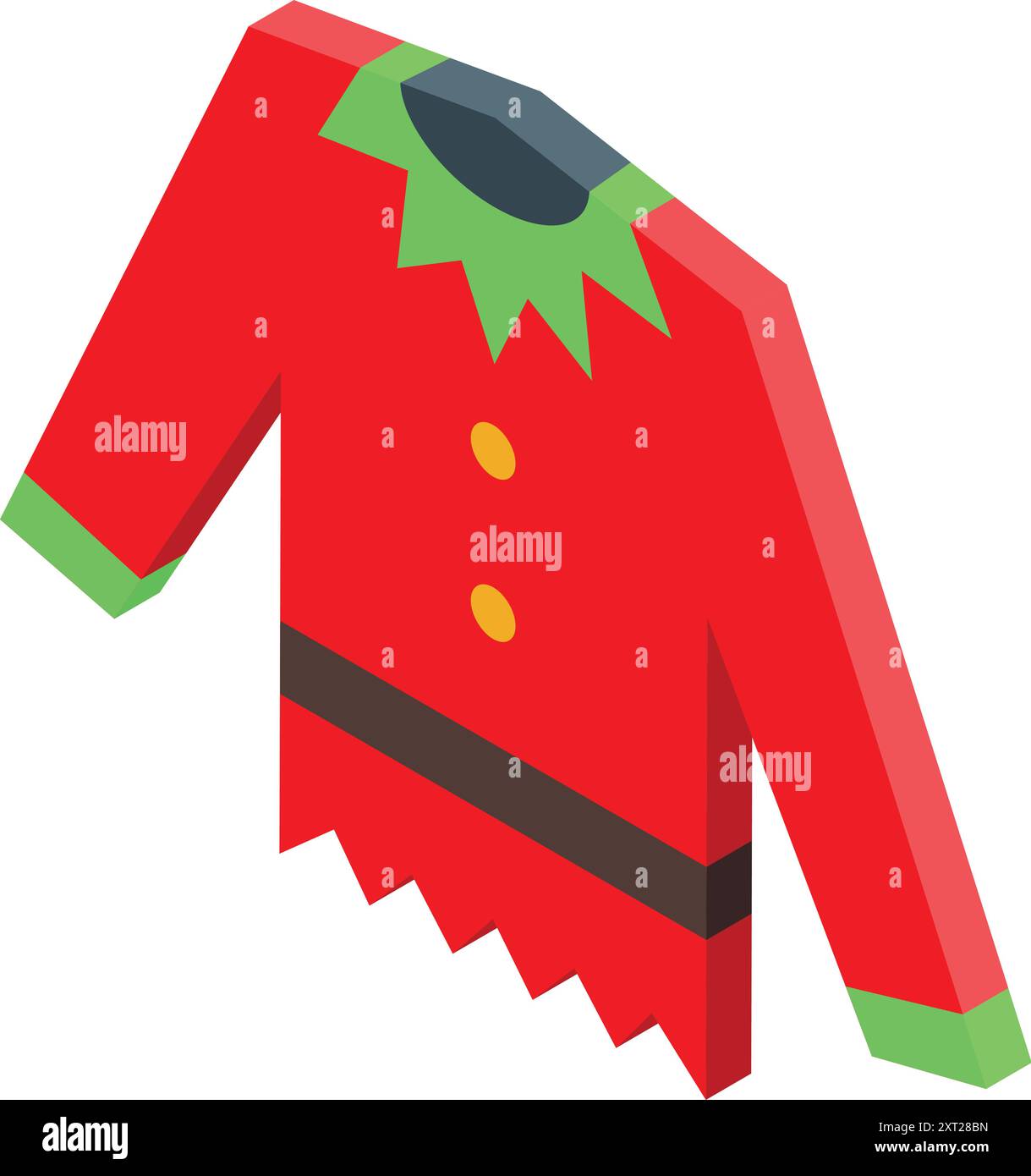 Red elf tunic with green accents for a christmas celebration or a ...