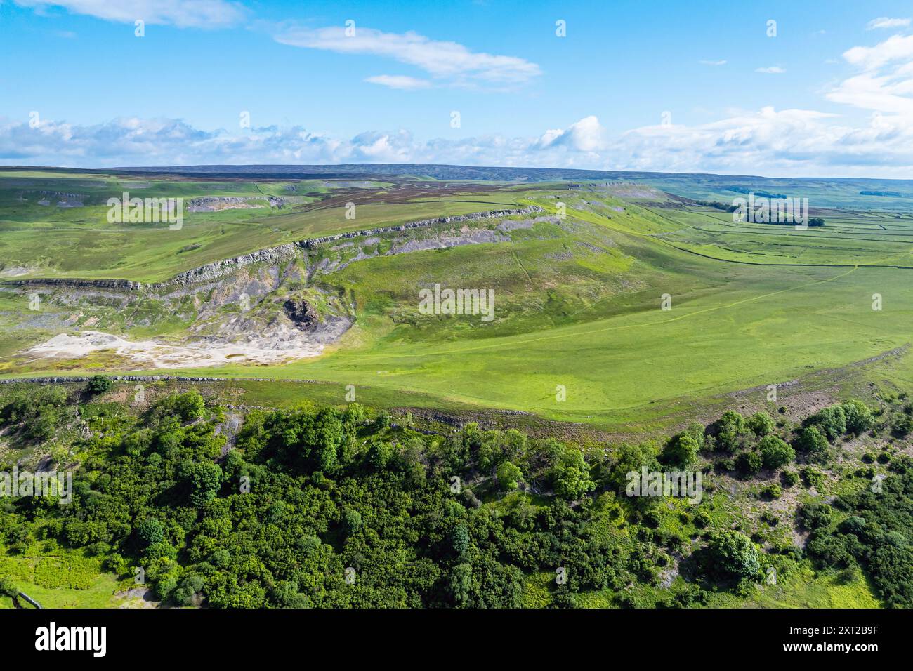 Farms and Mountains over Bainbridge Villagefrom a drone, Leyburn, North ...
