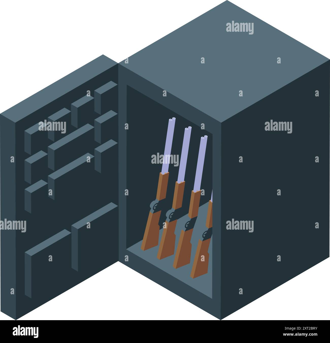 Open empty metal safe for weapons storage is keeping rifles, providing ...