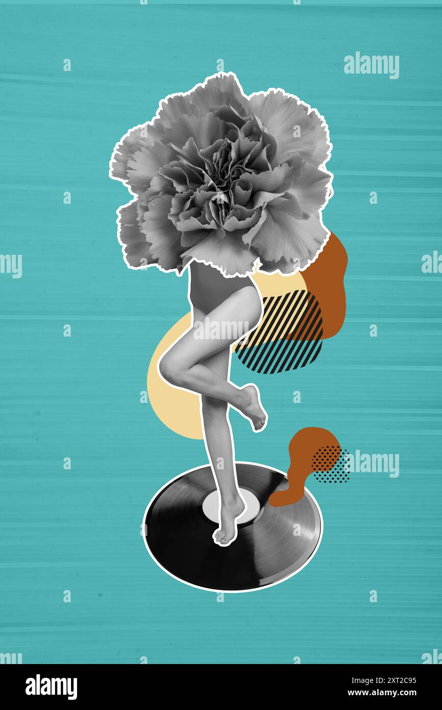 Composite trend artwork sketch collage of teal color backdrop retro ...