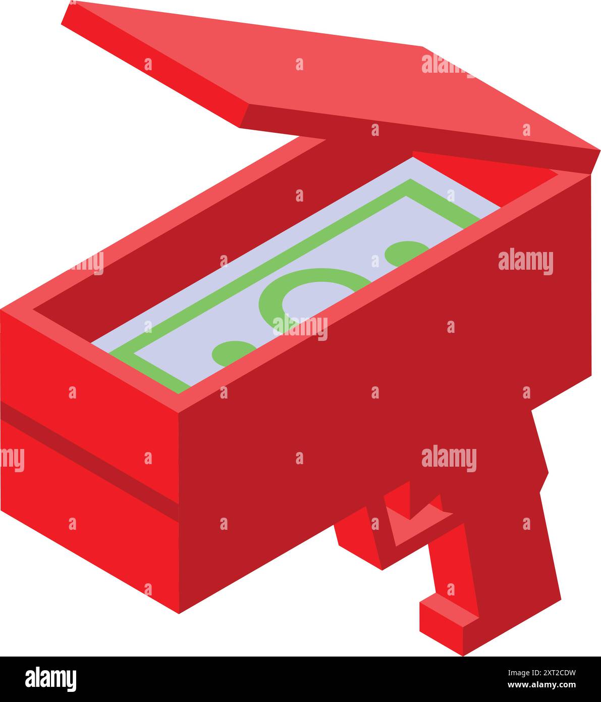 Isometric red gun shooting money banknote concept icon, finance and ...