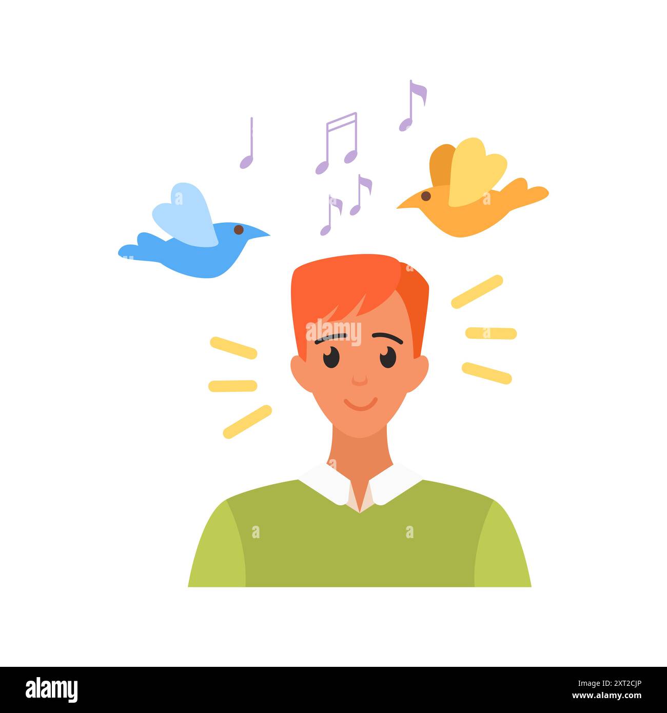 An illustration of a person with positive thoughts, symbolized by a ...