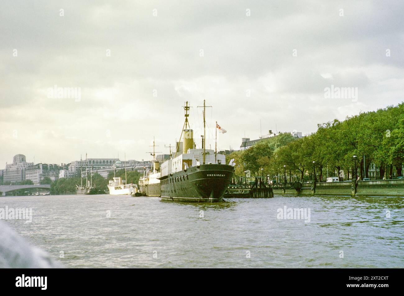Historic ships including HMS President, River Thames, London, England ...