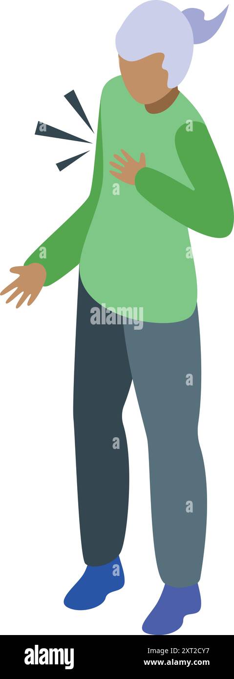 Senior woman clutching her chest, experiencing a sudden and intense ...