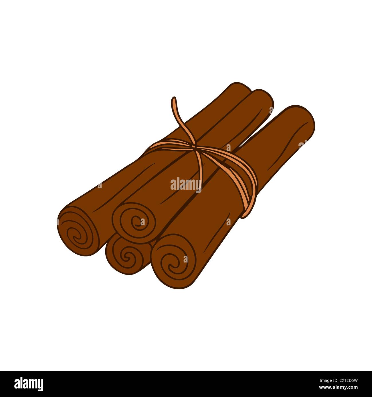 Cinnamon sticks tied with string, brown drawing isolated on white ...