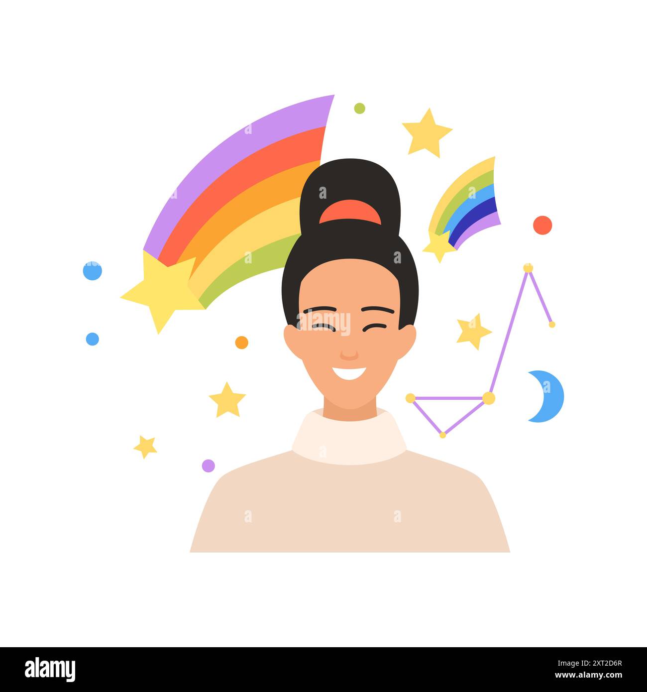 An illustration of a person with positive thoughts, symbolized by a ...