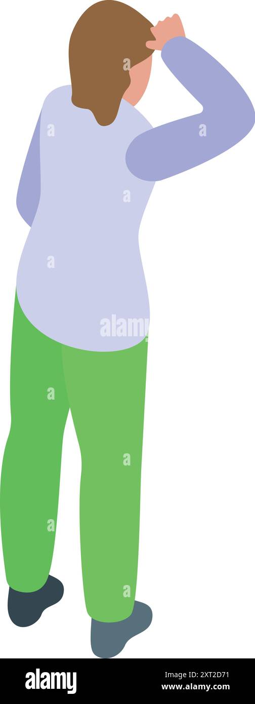 Young woman looking forward and protecting her eyes from sun isometric ...