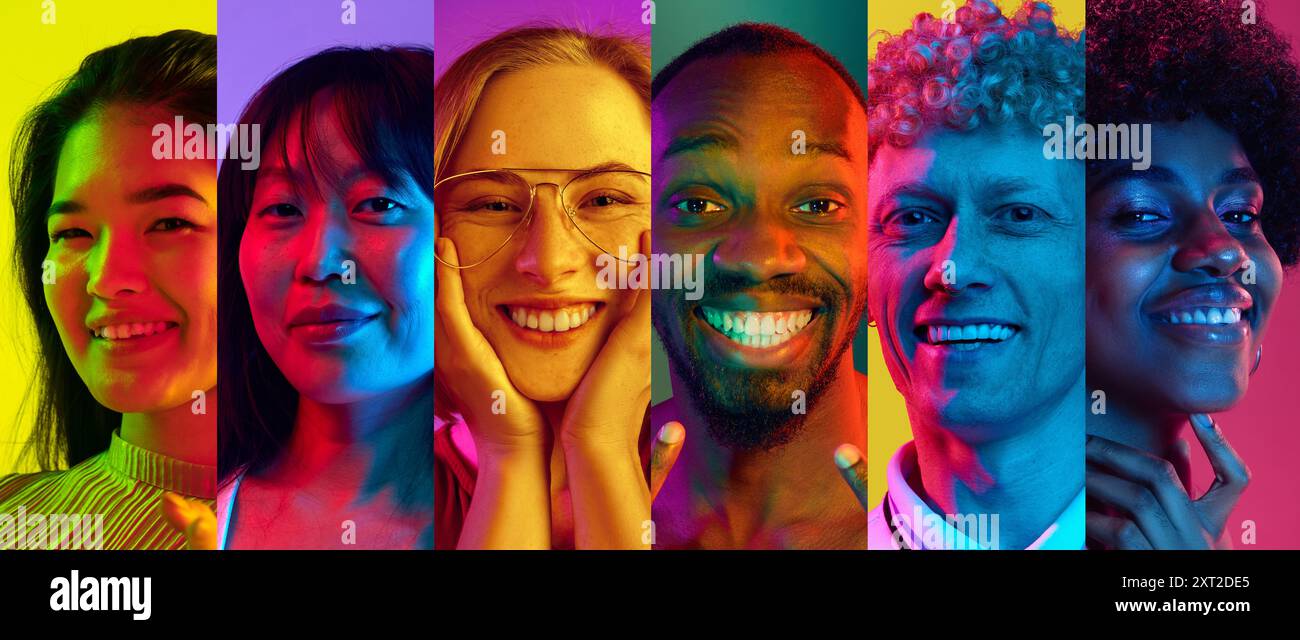 Collage. Portraits of different young people, men and women of ...