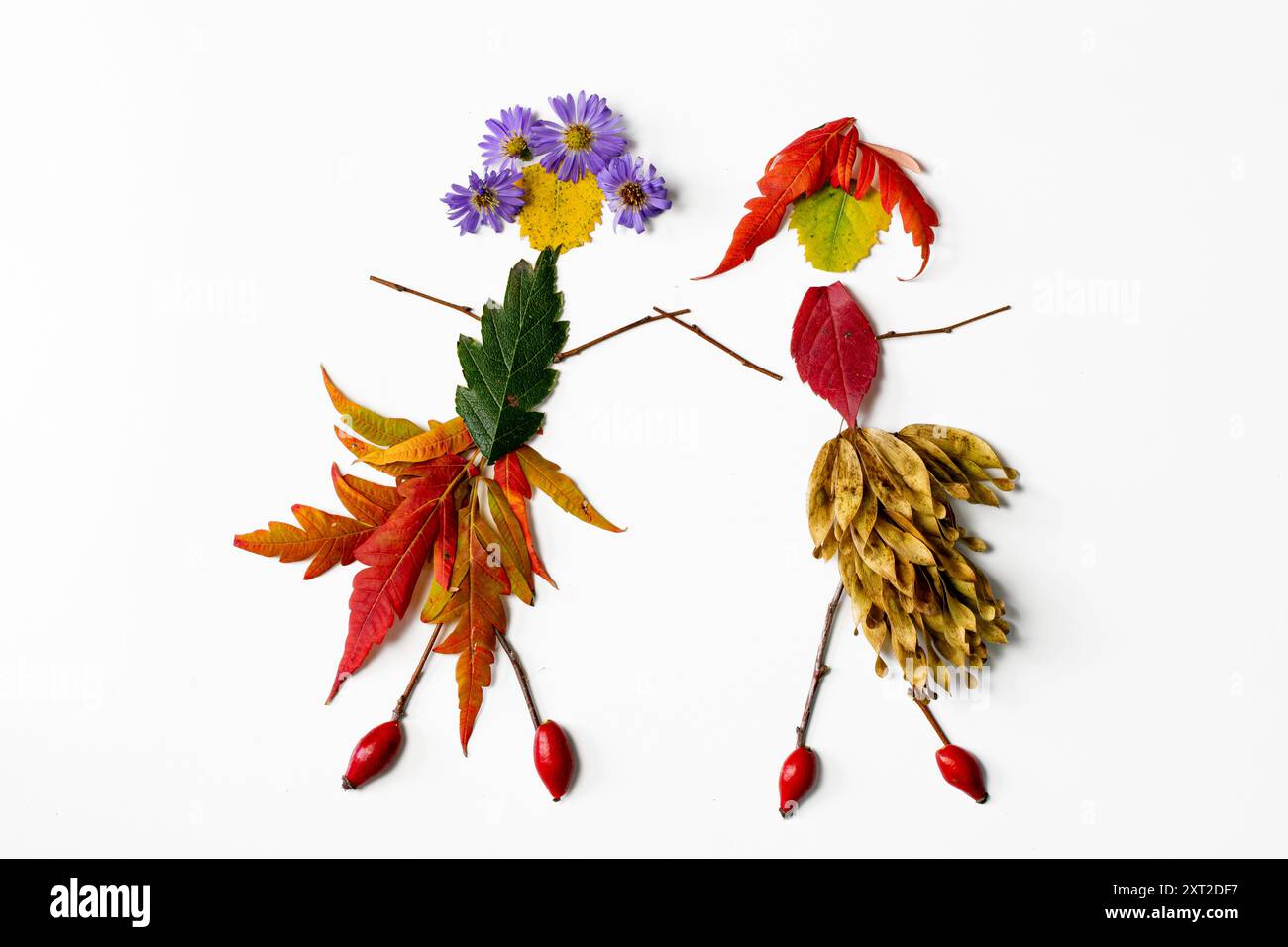 colorful fairy figures from leaves, autumnal craft, diy ideas ...