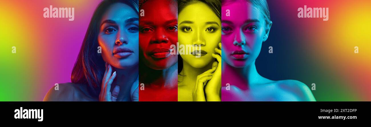 Collage showing four beautiful woman of different age and nationality ...