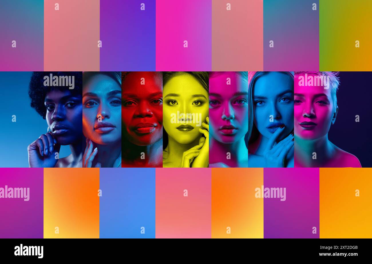 Collage made of beautiful women of different age and nationality ...