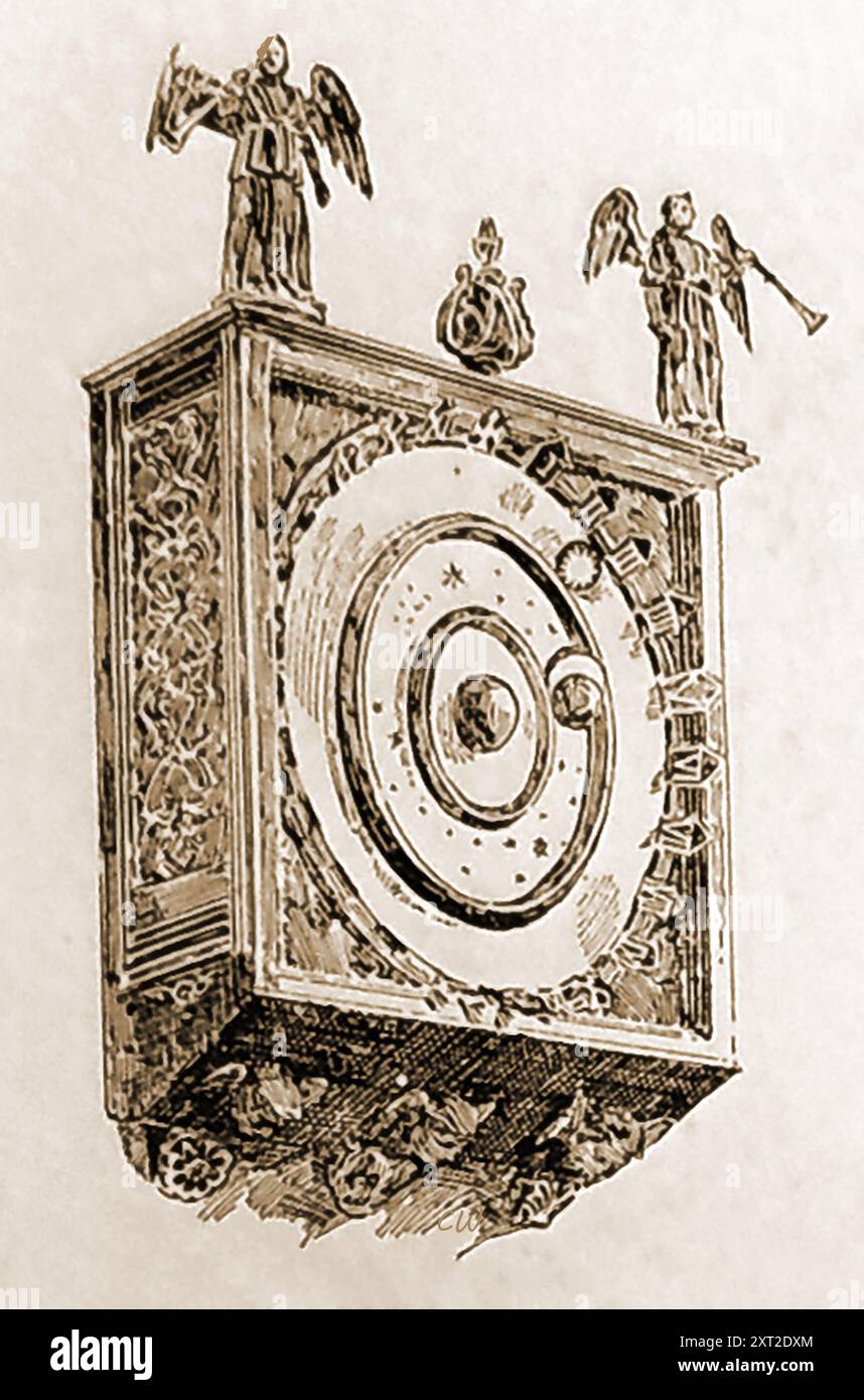 14th century Wimborne Minster astronomical clock (oryall) situated in ...