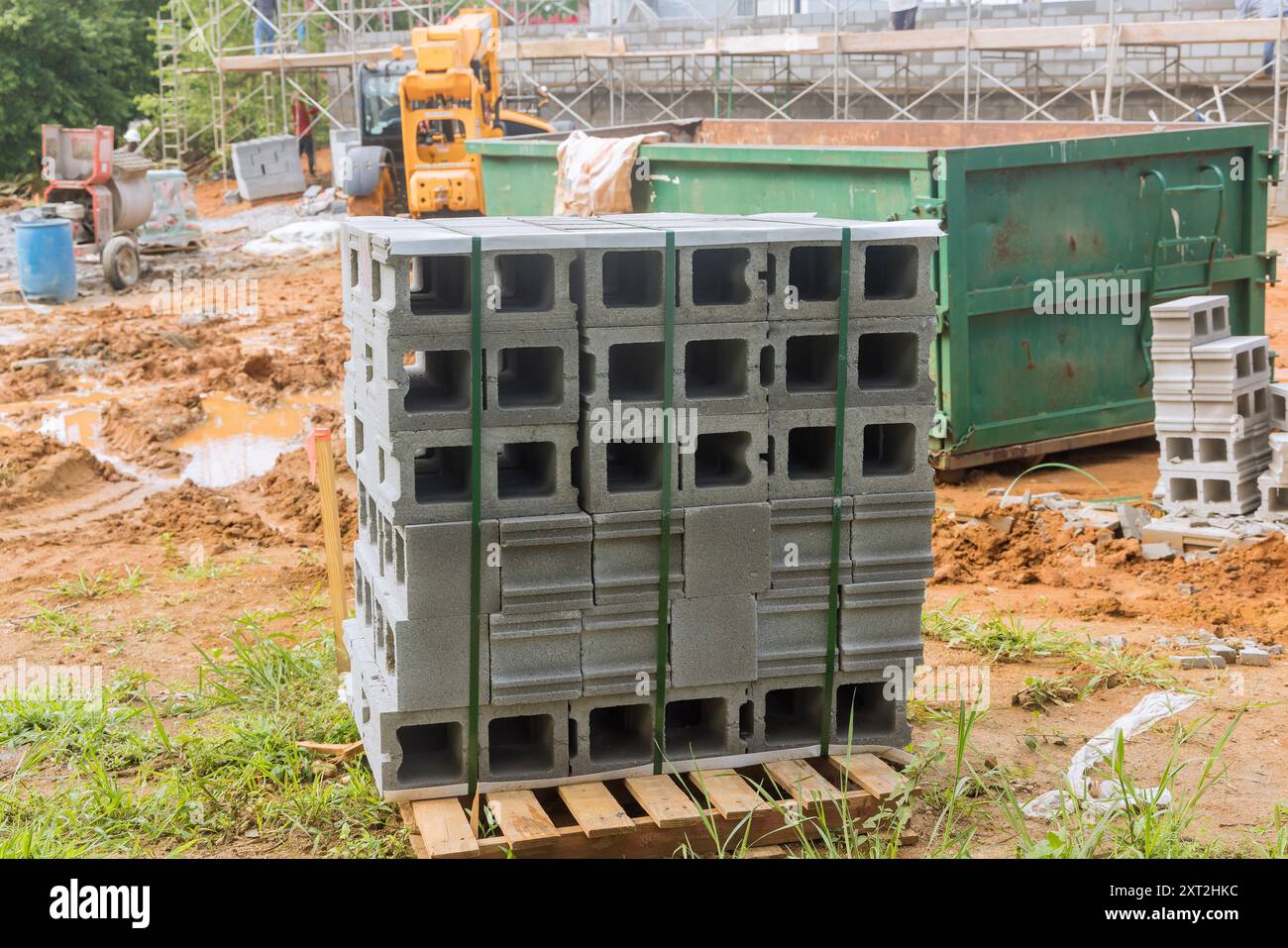 Building blocks delivered to construction site for mounting cement ...
