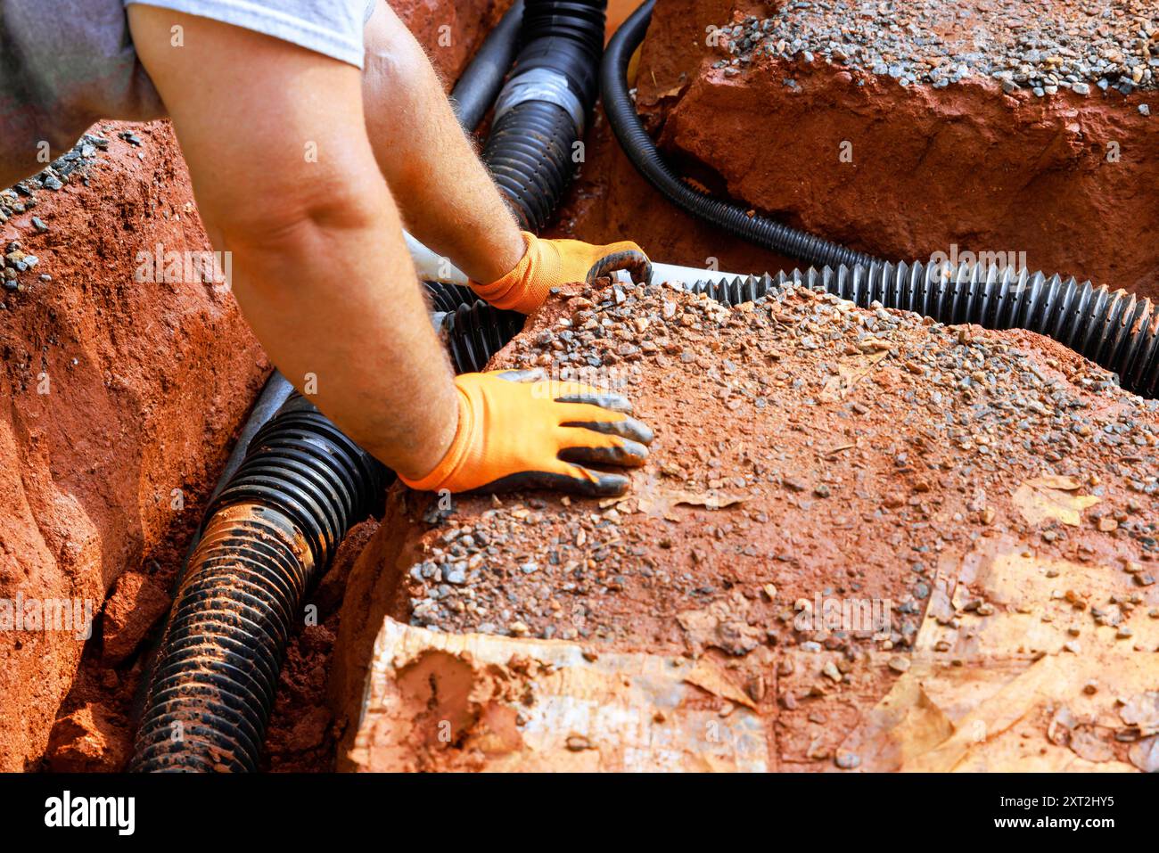 Process of assembling drainage pipes for outflow of rain water storm ...