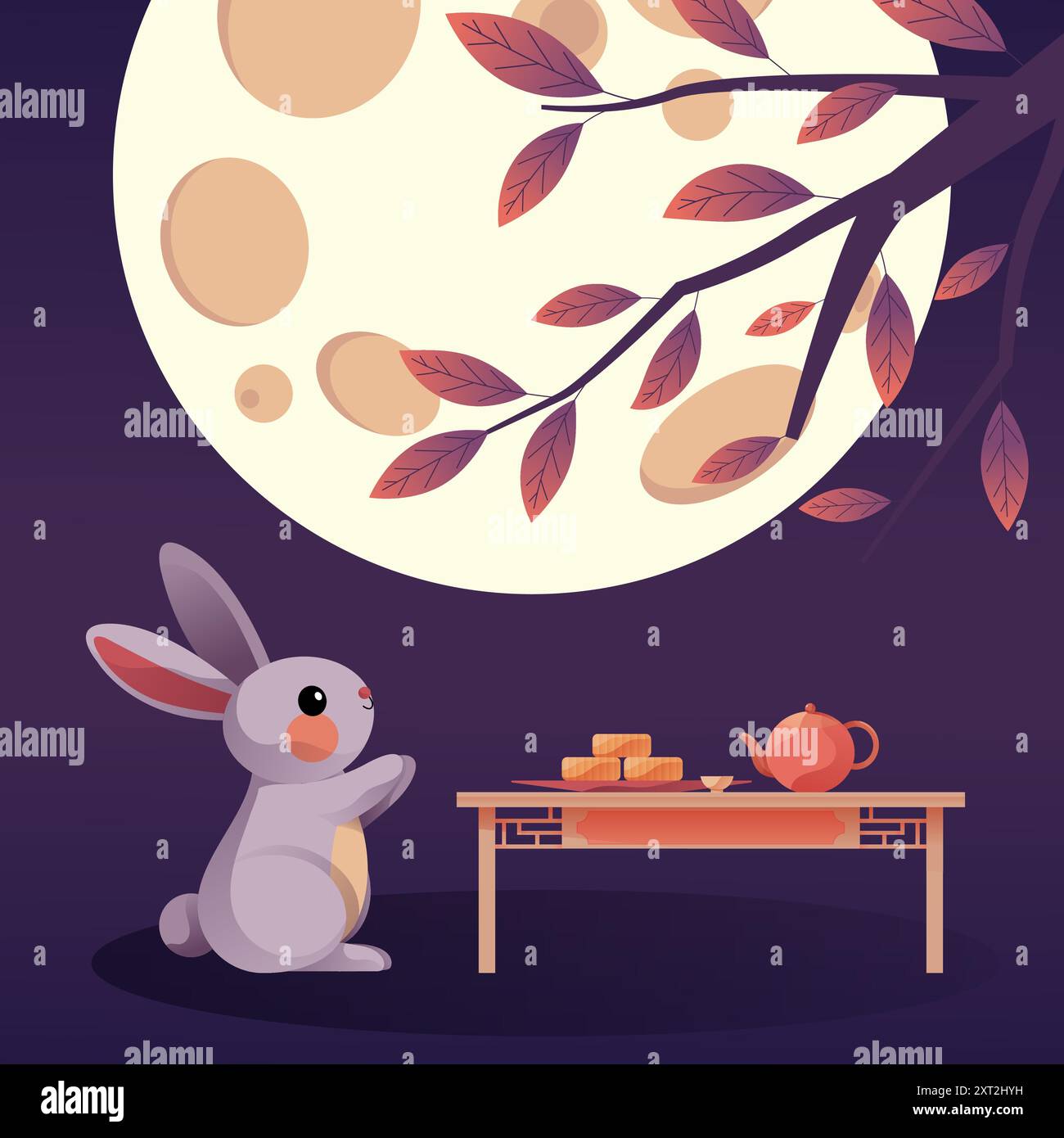 An illustration celebrating the Mid-Autumn Festival, with a little ...