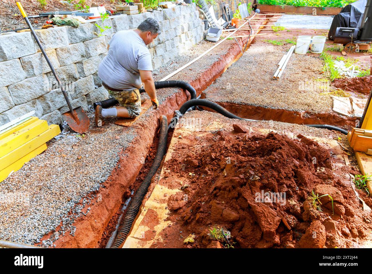 Underground process installation of drainage pipes for rainwater ...