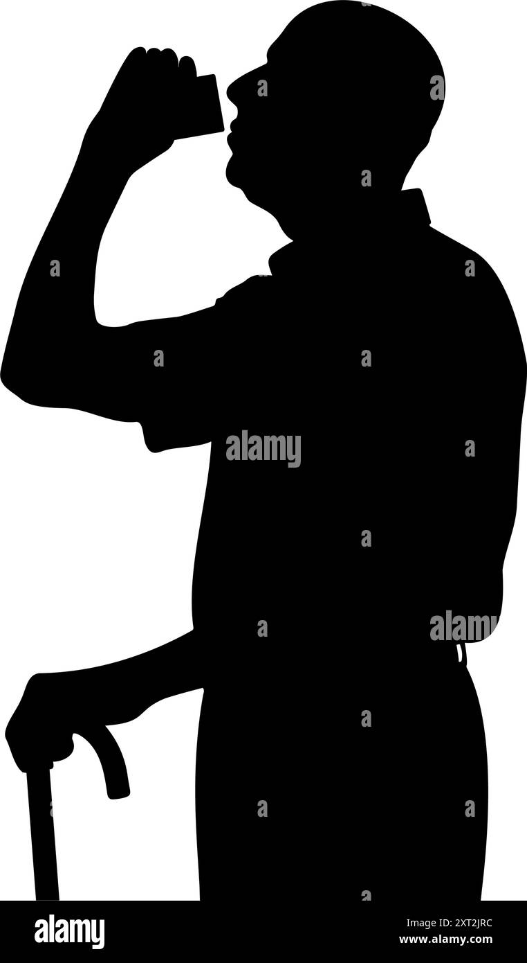 Silhouette of a elderly man drinking a glass of water. vector illustration Stock Vector Image ...