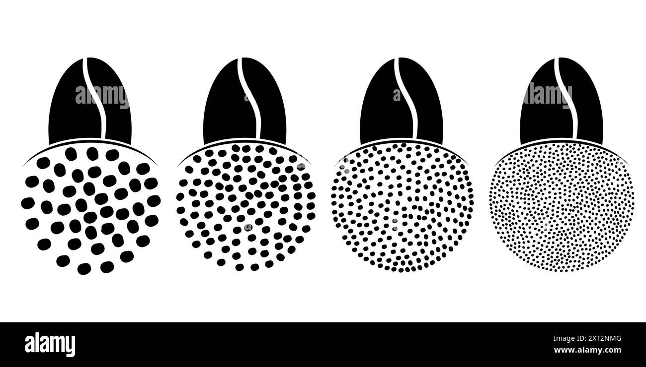 Cartoon roasted coffee beans pictogram. Coffee bean grind, size chart ...