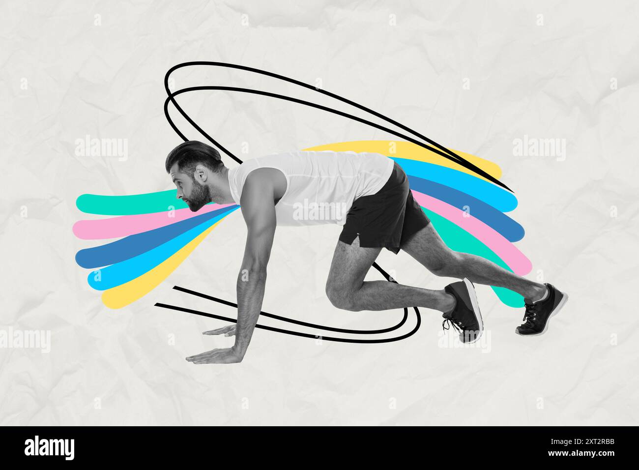 Composite collage image of runner start line prepare ready run olympic ...