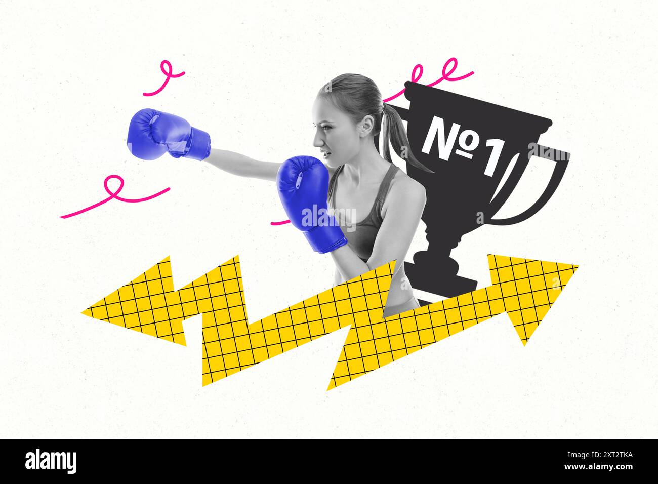 3d abstract creative artwork template collage of young female boxing ...