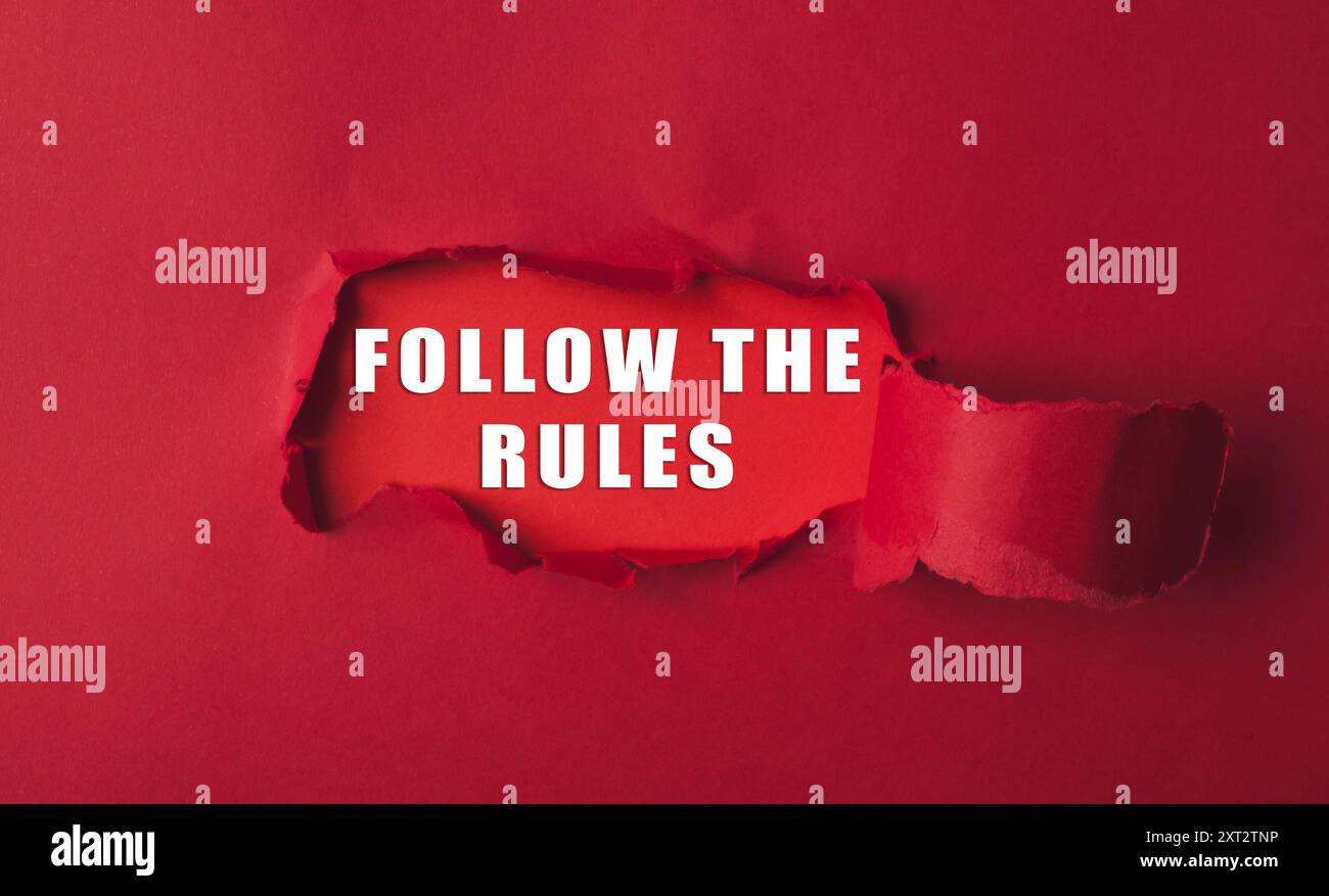 A red background with a red hole in it and the words follow the rules ...